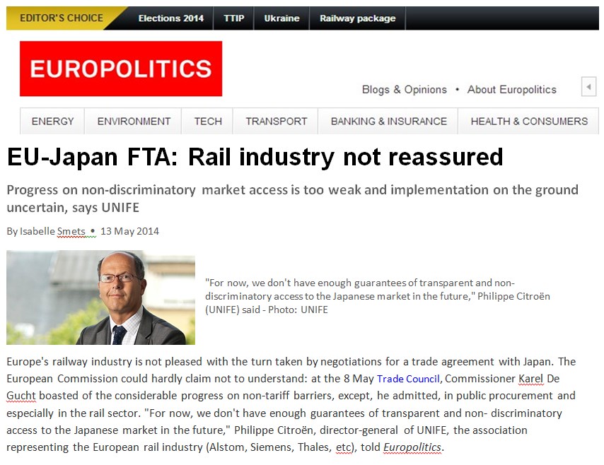EU-Japan FTA: Rail industry not reassured - UNIFE