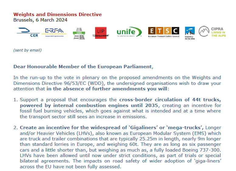 Weights and Dimensions Directive should ensure a level playing between ...