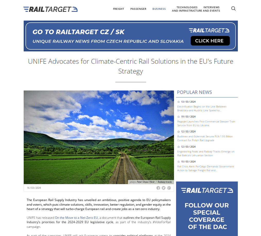 UNIFE Advocates for Climate-Centric Rail Solutions in the EU's Future ...