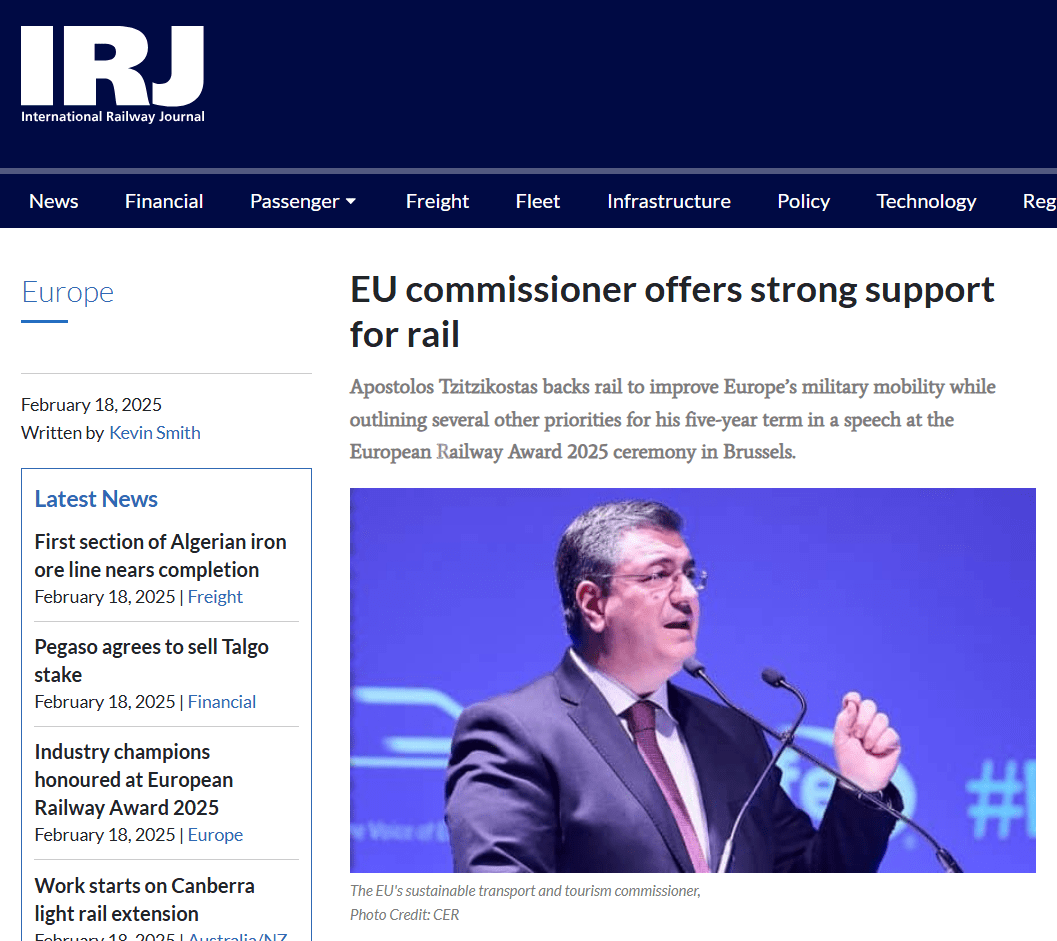 EU Transport Commissioner offers strong support for rail (IRJ) - UNIFE