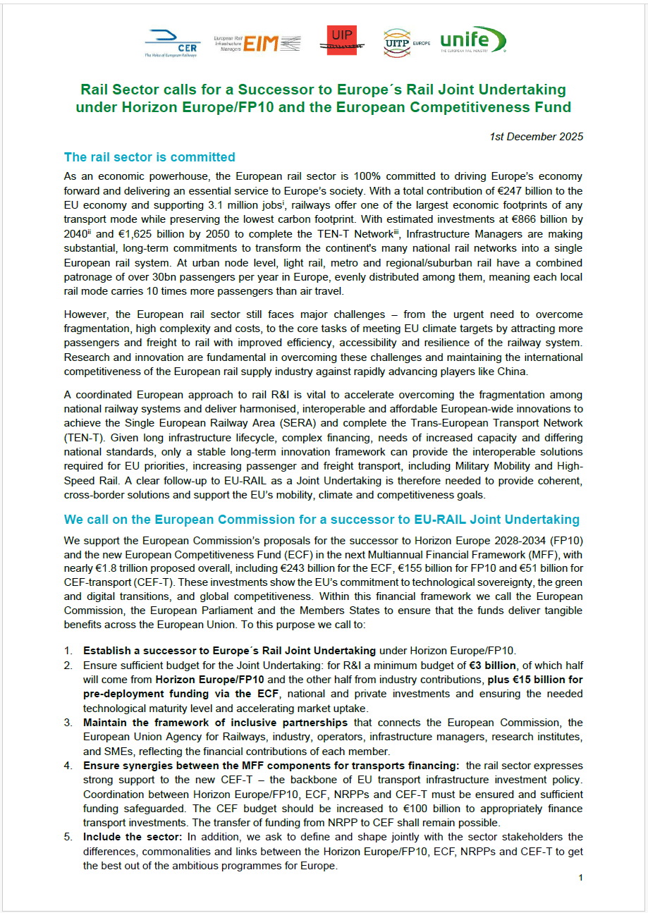 EU’s leading rail sector organisations join forces to call for Europe’s ...