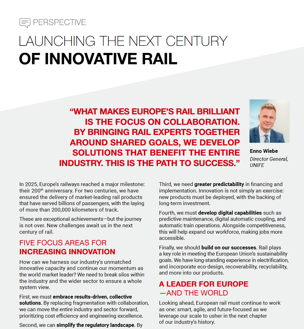 Launching the next century of innovative rail (Rail Forward) - UNIFE
